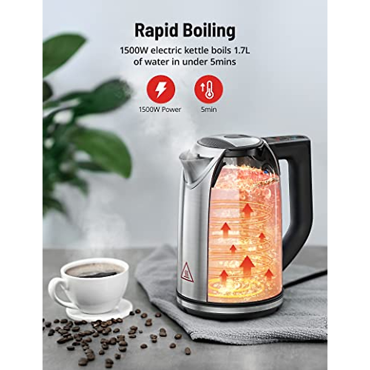 Electric Kettle,Tea Kettle with 6 Temperature Settings,Paris Rhône 1.7L Cordless Hot Water Boiler Heate,Strix Thermostat,Touch Control,Auto-Shutoff/Boil-Dry Protection, Keep Warm,LED Indicator,Coffee