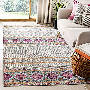 SAFAVIEH Madison Collection 9' x 12' GreyIvory MAD614F Colorful Boho Chic Non-Shedding Living Room Bedroom Dining Home Office Area Rug