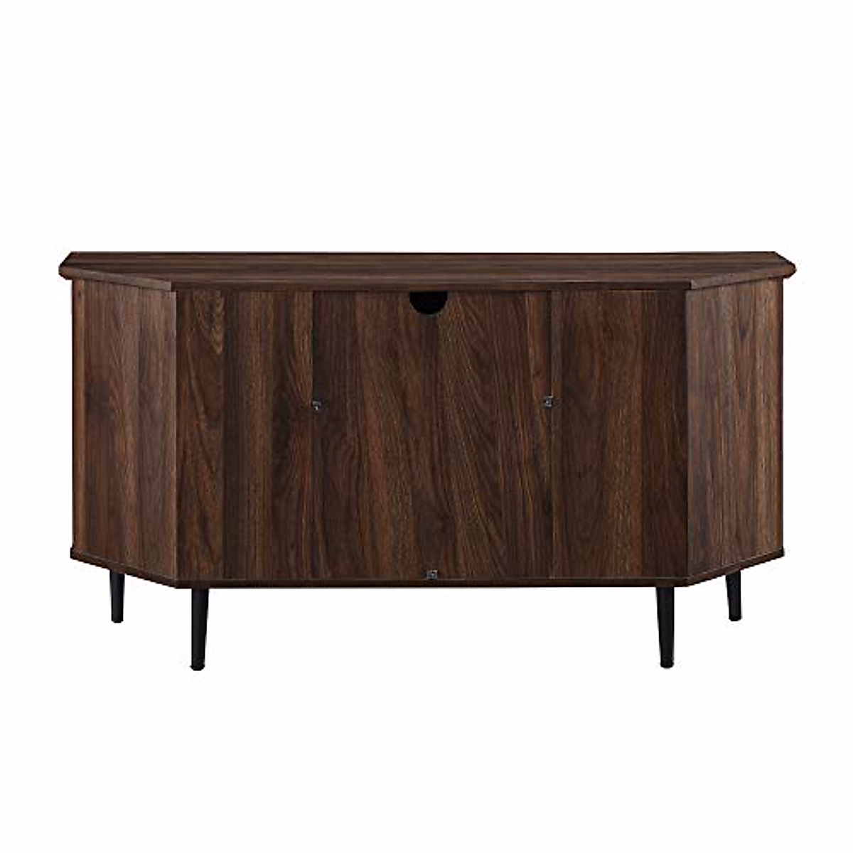 Walker Edison Modern Wood Corner Universal TV Stand with Open Shelves Glass Cabinet Doors Storage for TV's up to 55" Flat Screen Living Room Storage Entertainment Center, 48 Inch, Dark Walnut