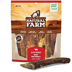 Natural Farm Rib Bones for Dogs (6 Inch, 8 Pack) - Beef Ribs for Dogs, Farm-Raised Cattle - Slow-Roasted Flavor - Low Odor for Indoor, Outdoor Chewing - Promotes Dental Health