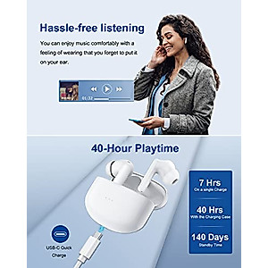 Wireless Earbuds Bluetooth Headphones with Charging Case,Noise Cancelling,Touch Control,40H Playtime with Built-in Microphone,Compatible with iPhone& Android,IPX7 Waterproof for Sport and Work (white)