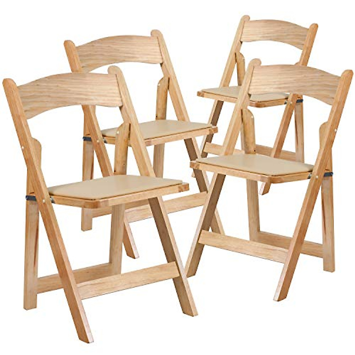Flash Furniture 4 Pack HERCULES Series Natural Wood Folding Chair with Vinyl Padded Seat
