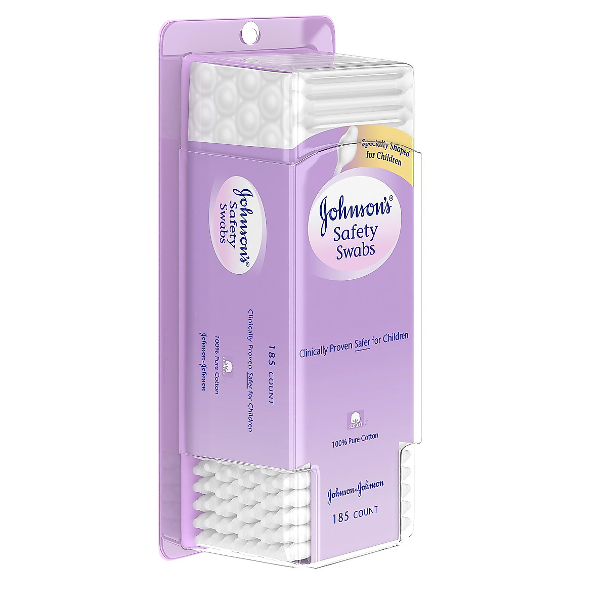 Johnson's Safety Ear Swabs for Babies and Children made with Non-Chlorine Bleached Cotton for a Gentle Clean, 185 ct (Pack of 2)