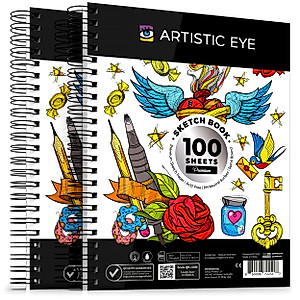 Artisto 9x12" Premium Sketch Book Set, Spiral Bound, Pack of 2, 200 Sheets (100g/m2), Acid-Free Drawing Paper, Ideal for Kids, Teens & Adults.