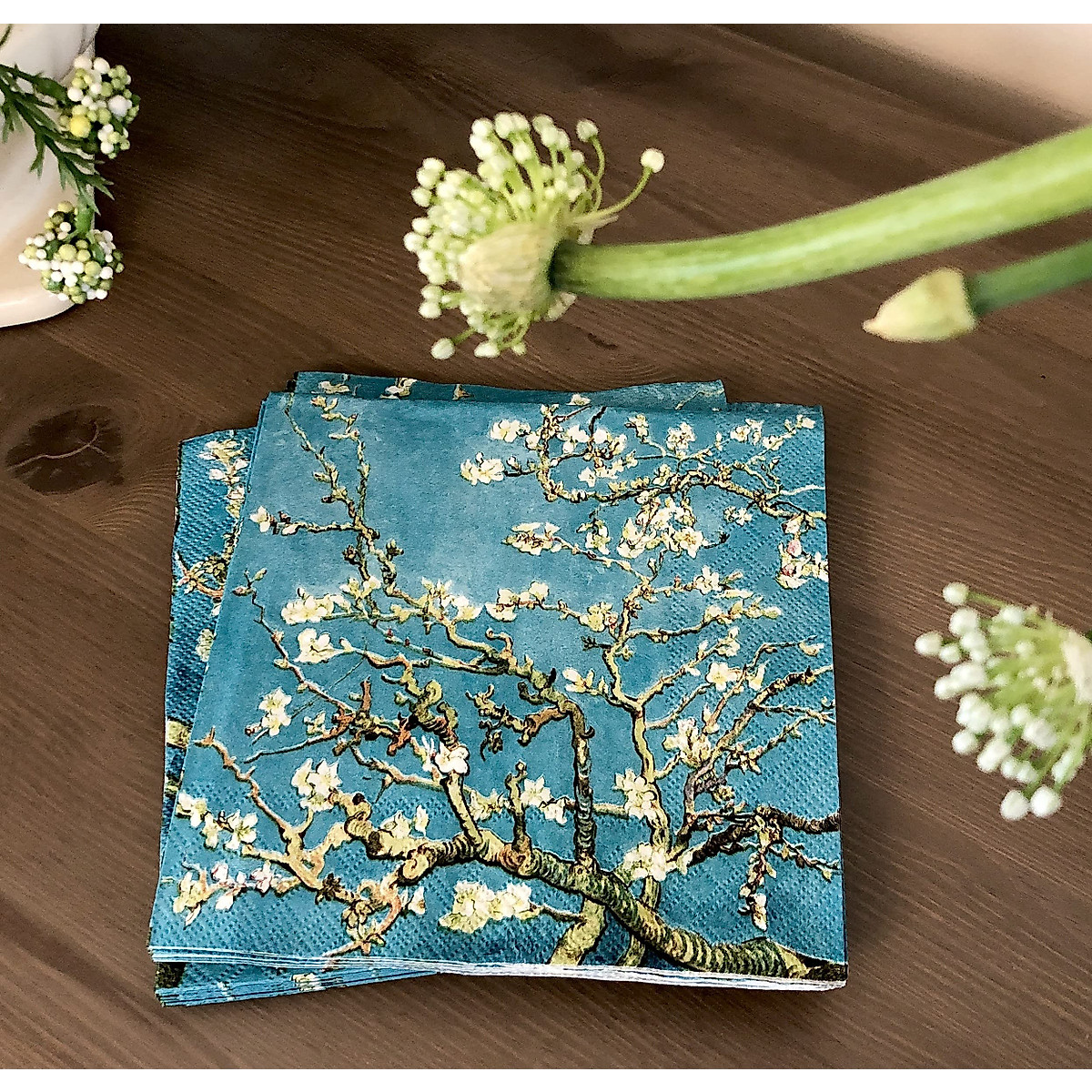 20-ct 13x13 Almond Decorative Napkins for Decoupage Floral Napkins for Mother's Father's Day Pretty Flower Napkins Fall Thanksgiving Paper Floral Lunch Dinner Cocktail Napkins Beautiful Paper Napkins