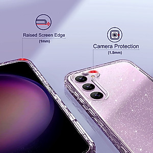 ULAK Compatible with Samsung Galaxy S23 Case,Bling Sparkle Women Girls Heavy Duty Shockproof Hybrid Soft TPU Bumper Drop Protection Transparent Phone Case for Galaxy S23 5G 6.1 inch - Clear Glitter