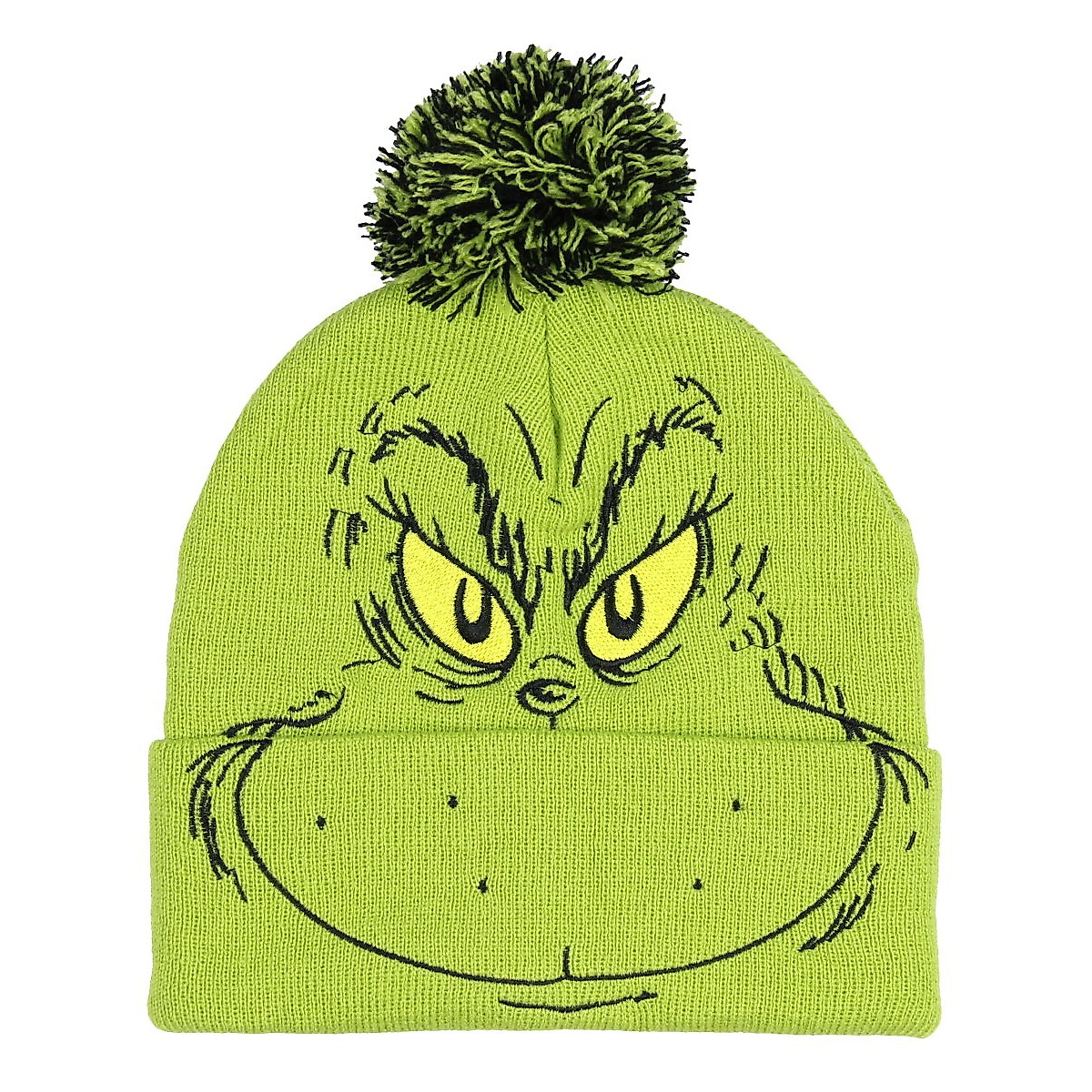 Bioworld Dr. Seuss The Grinch Who Stole Christmas Pom Beanie Hat Embroidered Character,Green,One Size