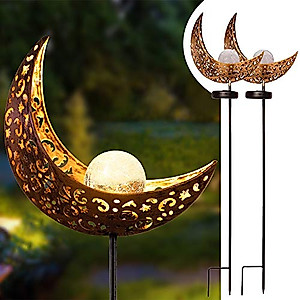 EOYIZW Garden Decor, 32" (2 Pack) Garden Solar Lights Outdoor Decor, Crystal Glass Globe Metal Moon Stake Light, Yard Art Decorations Ornaments Light Warm White LED for Lawn, Patio, Pathway