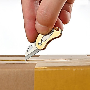 KUNSON Ultra Small Little Folding Pocket Brass Knife with 5Cr13MoV Stainless Steel Blade, Mini EDC Portable Knife/Box Cutter/Package Opener, Ultra Compact and Lightweight Tools