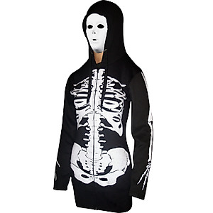 SKYLINEWEARS Women Halloween Costumes Open Face Skeleton Hoodie Long Sleeve Zip Up Hoodie Jacket Skull Open Black L