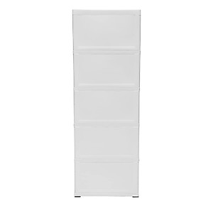 Plastic Storage Cabinet Stackable Storage Cart 5 Drawer Containers Storage Organizer Unit Mobile Stacking Bins [White 11.8"x15.7"x33.1"]