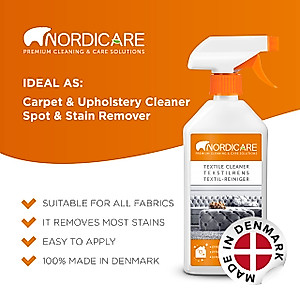 Nordicare Fabric & Carpet Stain Remover Spray 16.9 oz - Spot & Stain Remover, Upholstery Cleaner, Fabric Cleaner for all Type of Fabrics, Textiles, Carpet, Cloth, Rugs, Chairs, Sofas-Made in Denmark