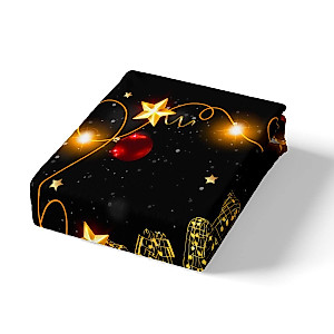 Manfei Christmas Tree Duvet Cover Set King Size, Gold Musical Note Print Bedding Set 3pcs for Kids Boys Girls Bedroom Decor, New Year Theme Xmas Holidays Comforter Cover with 2 Pillowcases