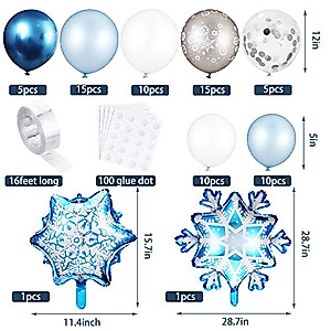 76 Pieces Snowflake Balloon Garland Arch Kit Winter Wonderland Decorations with Clear Silver Blue Paper Snowflake Decor and 100 Pieces Glue for Christmas Xmas Frozen Snow Party Favors Supplies