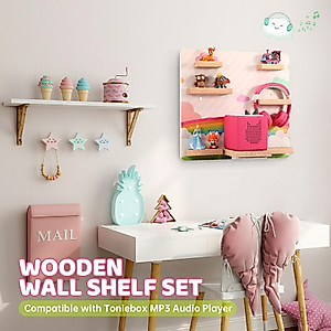 OUKNAK Floating Shelf for Toniebox, Wall Mount Magnetic Wooden Shelf with Carrying Case Compatible with Tonie Audio Player Figures Character for Children Baby's Room (Rainbow)