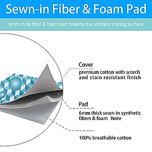 Extra-Wide Ironing Board Cover and Pad Replacement with Scorch and Stain Resistant Thick Padding and Elasticized Edge 18" x 49" Ironing Board Covers 4 Fasteners and 1 Protective Scorch Mesh Cloth