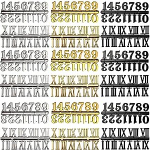 GXXMEI 18Sets Clock Numerals Kit Including Arabic Number and Roman Number DIY Digital Clock Numbers for Design Replacement Repairing Clock Accessories (Gold, Silver, Black)