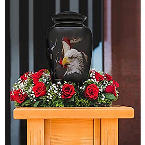 Honorary Memorials Patriotic Hearts Eagle Urn for Human Ashes | American Flag Cremation Urn for Adults, Cremation Urn for Veteran, Cremation Urns Medium Size, Handmade Funeral Urns with Velvet Bag