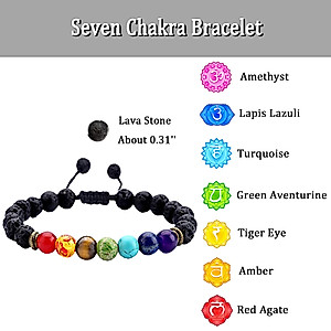 DRTMLY 8MM Lava Rock Chakra Bracelets, Adjustable Crystal and Healing Stone Bracelets, Braided Rope Beaded Bracelets for Women Men Spiritual Protection