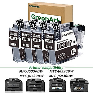 GREENARK Compatible Ink Cartridge Replacement for Brother LC3017BK High Yield Black Work for Brother MFC-J6930DW MFC-J5330DW MFC-J6530DW MFC-J6730DW Printers, 4 Pack LC3017XL Black Ink Cartridges