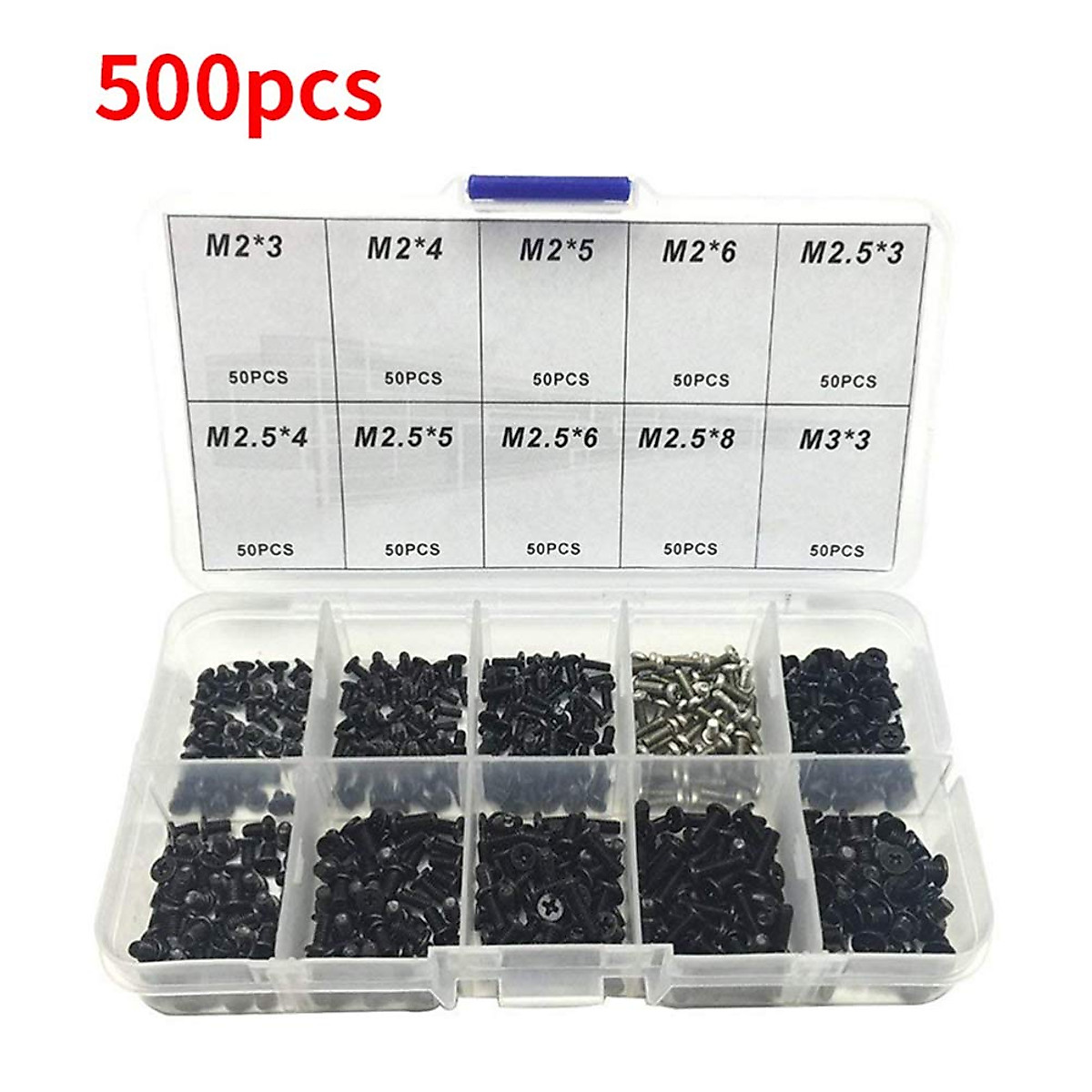 TEHAUX 500pcs Set Lap Desk Head Bolt Self Tapping Screws Metal Screws Computer Screws Head Cap Screw Cross Head Screw 6mm Machine Screws Small Black Screws Laptop Screw Group