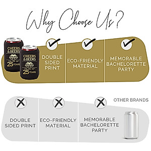 Cheers & Beers to 25 Years Can Coolers 25th Birthday Party Coolies, Set of 12, Black and Gold Can Coolers, Perfect for Birthday Parties, Birthday Decorations