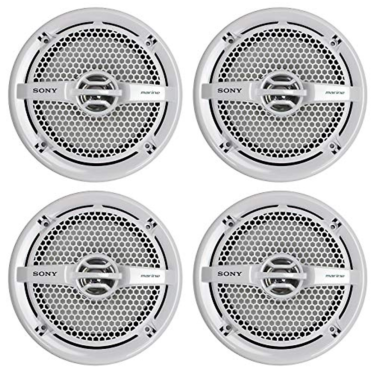 Sony XS-MP1611 6.5 Inch 280 Watt 4 Ohm Dual Cone Weatherproof Marine Audio Stereo Speakers with Polypropylene Woofer Cone, White, 2 Pairs