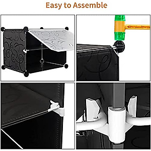 YIHATA Shoe Rack Organizer 32 Pairs Shoe Storage Cabinet 8-Tier DIY Expandable Free Standing Shoe Cabinet for Entryway Closet Bedroom Hallway with Versatile Hook (Black)