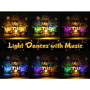 BYKOOO Birthday Card | Musical Pop Up Birthday Cards w Light | Blow Out LED Light Candle & Play Happy Birthday Music Pop Up Card | Greeting Cards Gifts for Him or Her | Black Gold (Blowable Candle)