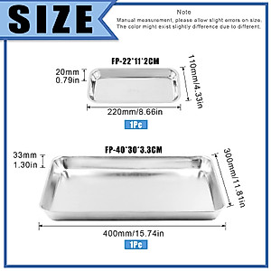 Glarks 2 Pack 304 Stainless Steel Professional Medical & Surgical Tray, 8.6" x 4.3" x 0.8" and 15.7" x 11.8" x 1.3" Flat Rectangle Tray Dental Procedure Tray for Lab Tattoo Instruments Organizer