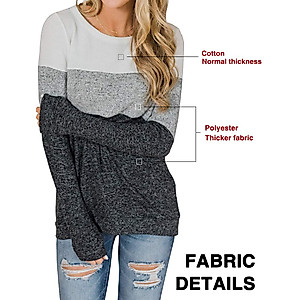 Minthunter Women's Long Sleeve Color Block Cute Shirt Round Neck Casual Tops (Carbon Black, Small)