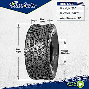 MaxAuto 2Pcs 20x8-8 20x8x8 Lawn Mower Cart Turf Tires P332 4PR Load Range B