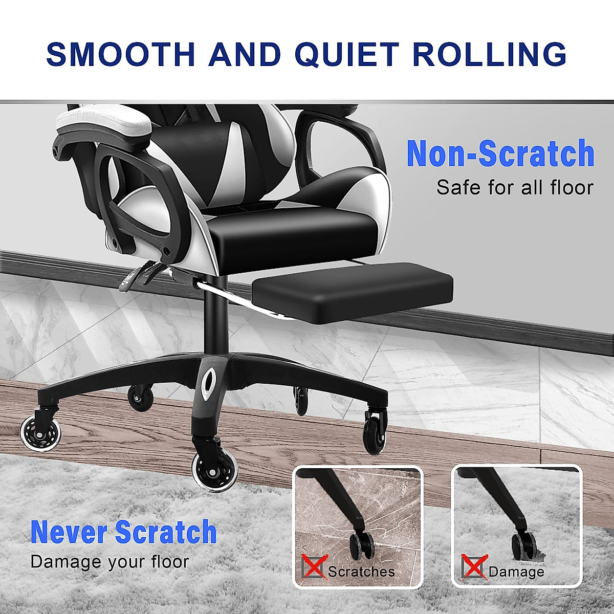 Frassie 28 inch Nylon Gaming Chair Base with 5 Casters, Heavy Duty Boss Office Chair Base Part Replacement (White)