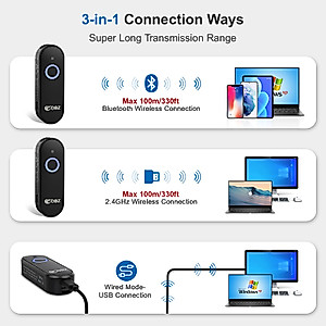 OBZ Mini Bluetooth Barcode Scanner, Upgraded 2D Wireless Barcode Scanner, Versatile 3-in-1 Portable Handheld USB 1D 2D QR Code Scanner Work with Mac OS, Windows, iOS, Android, Tablet, Phone, PC, POS