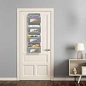 FYY Over the Door Organizer, 4-Shelf Wall Mount Hanging Pantry Storage Pocket with Clear Window for Bedroom Bathroom Kitchen Nursery Closet Dorm Storage Cosmetics, Stationery, Sundries, Toys Grey