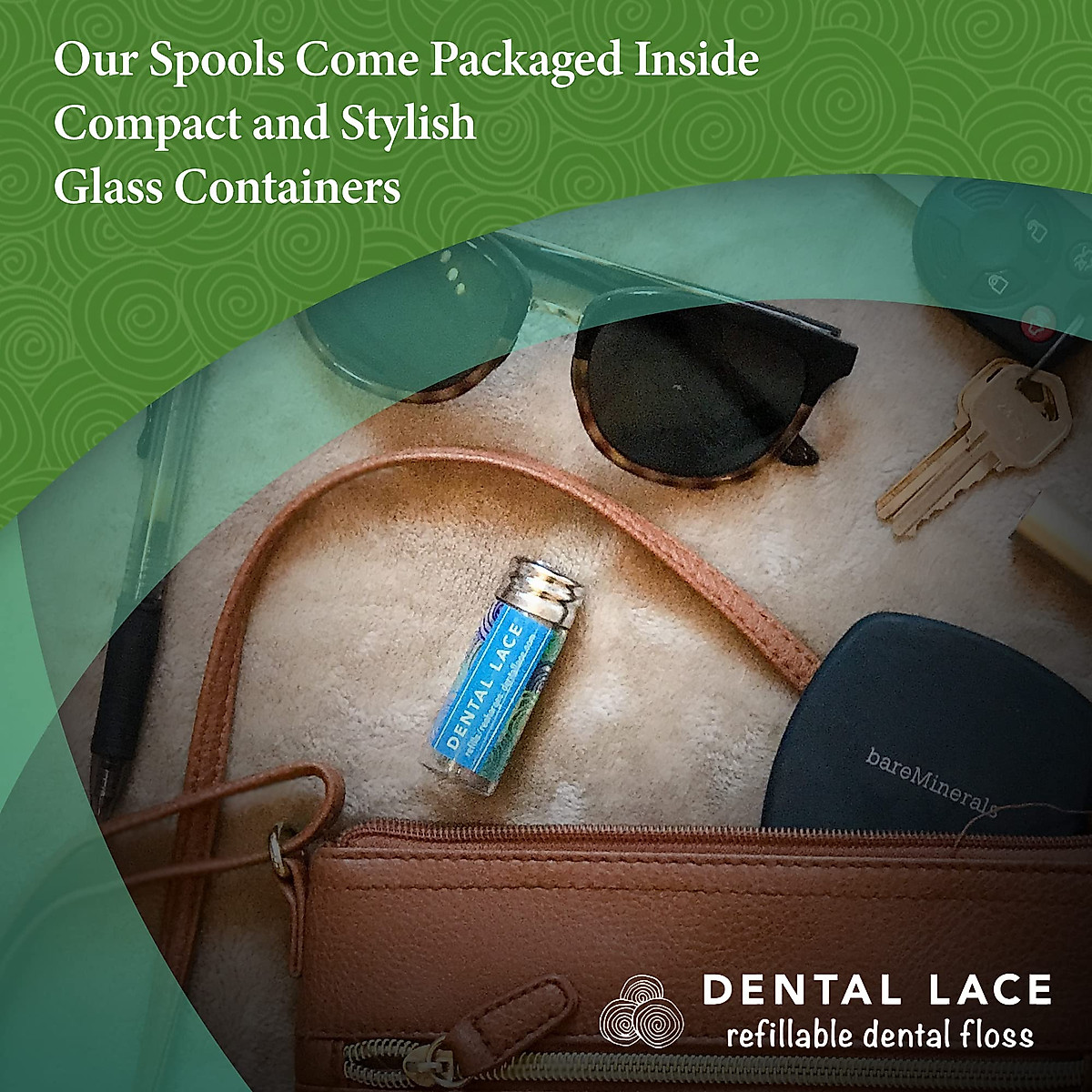 Dental Lace Woven Dental Floss, 100% Silk Floss with Natural Mint Flavor - Refillable Dental Floss Holder with 1 Floss Spool, and 1 Refill with Recyclable Packaging