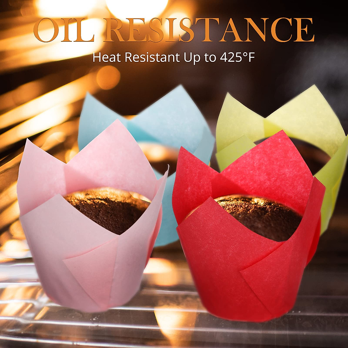 Gandeer 600 Pcs Baking Cups Tulip Cupcake Liners Wrappers Printed Muffin Holders Greaseproof for Holiday Wedding Birthday Party Baby Shower Christmas (Plain Style) Assorted,Blue,Green,Pink,Red,White