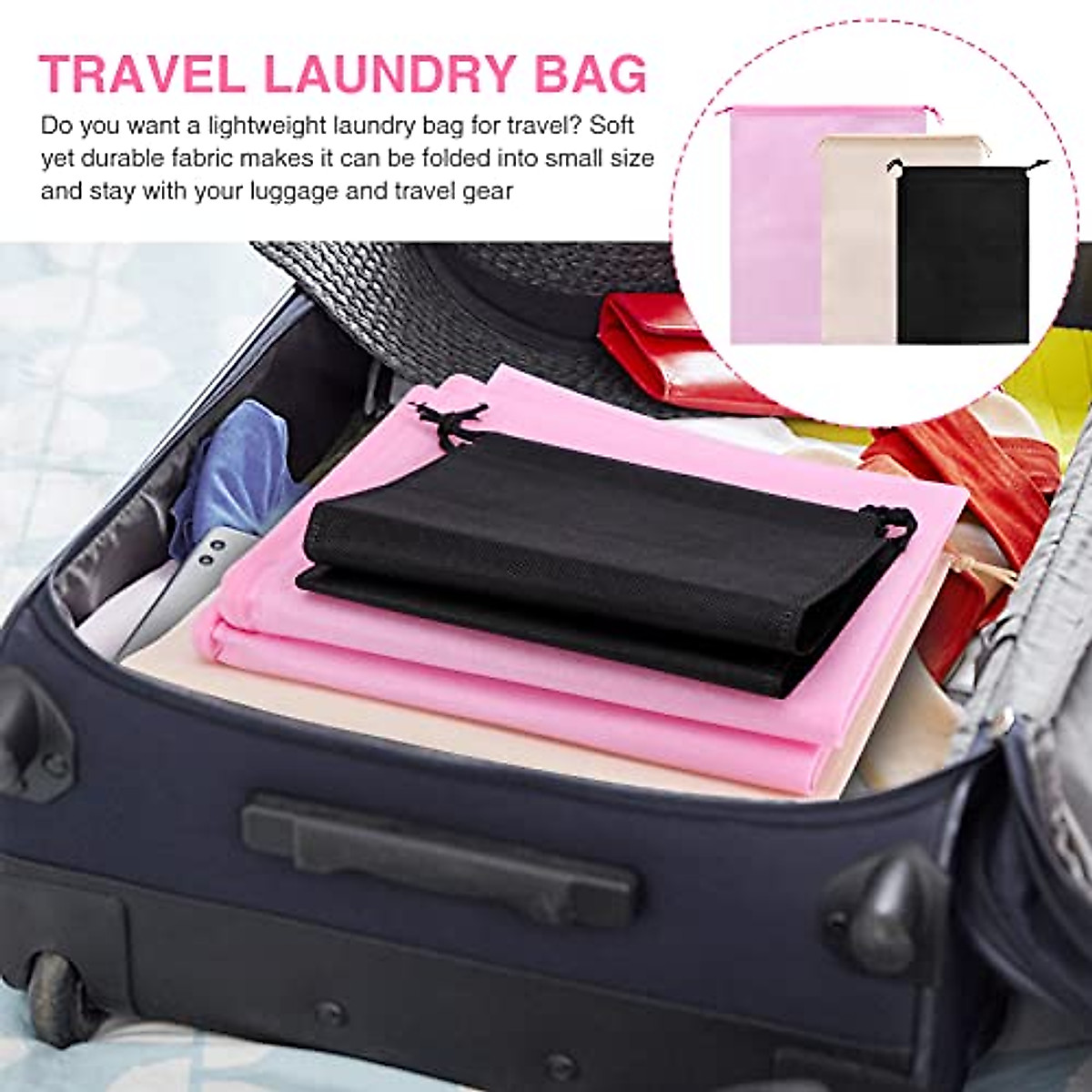 6-Pack Laundry Bags - Non-woven Drawstring Backpack - Drawstring Dirty Clothes Bag, 3 Sizes Heavy Duty Drawstring Bags, Travel Storage Drawstring Bags for Clothes, Shoes