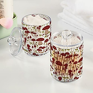 ALAZA Mushroom Red Cartoon 2 Pack Qtip Holder Dispenser w/ Lid 14 Oz Plastic Apothecary Jar Containers Bathroom for Cotton Swab, Ball, Pads, Floss, Vanity Makeup Organizer (g286950493p746c790s1724)