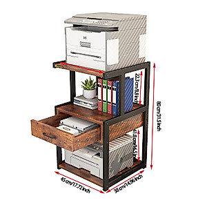 YQ FUNLIS 3-Tier Movable Printer Stand with Storage Home Office Printer Stand with Drawer Rolling Filing Cabinet Printer Cart for Kitchen,Retro