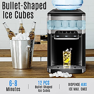 Water Cooler Dispenser Built-in Ice Maker Countertop,3-in-1 Portable Ice Machine 44lbs Daily,Top Loading 5 Gallon Water Dispenser w. Child Safety Lock & Tri-Temp Water Option-Hot,Cold & Ice Block