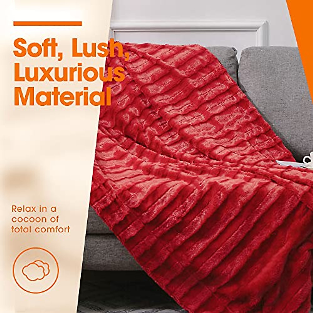 Cheer Collection Faux Fur Blanket, Luxurious Blanket for Couch, Throw Blanket, 60" x 70" inches, Red Maroon
