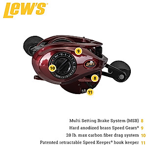 Lew's KVD Baitcast Fishing Reel, Left-Hand Retrieve, 7.5:1 Gear Ratio, 10 Bearing System with Stainless Steel Double Shielded Ball Bearings