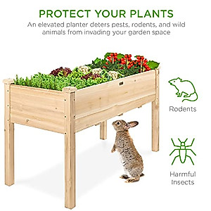 Best Choice Products 48x24x30in Raised Garden Bed, Elevated Wood Planter Box Stand for Backyard, Patio, Balcony w/Bed Liner, 200lb Capacity - Natural