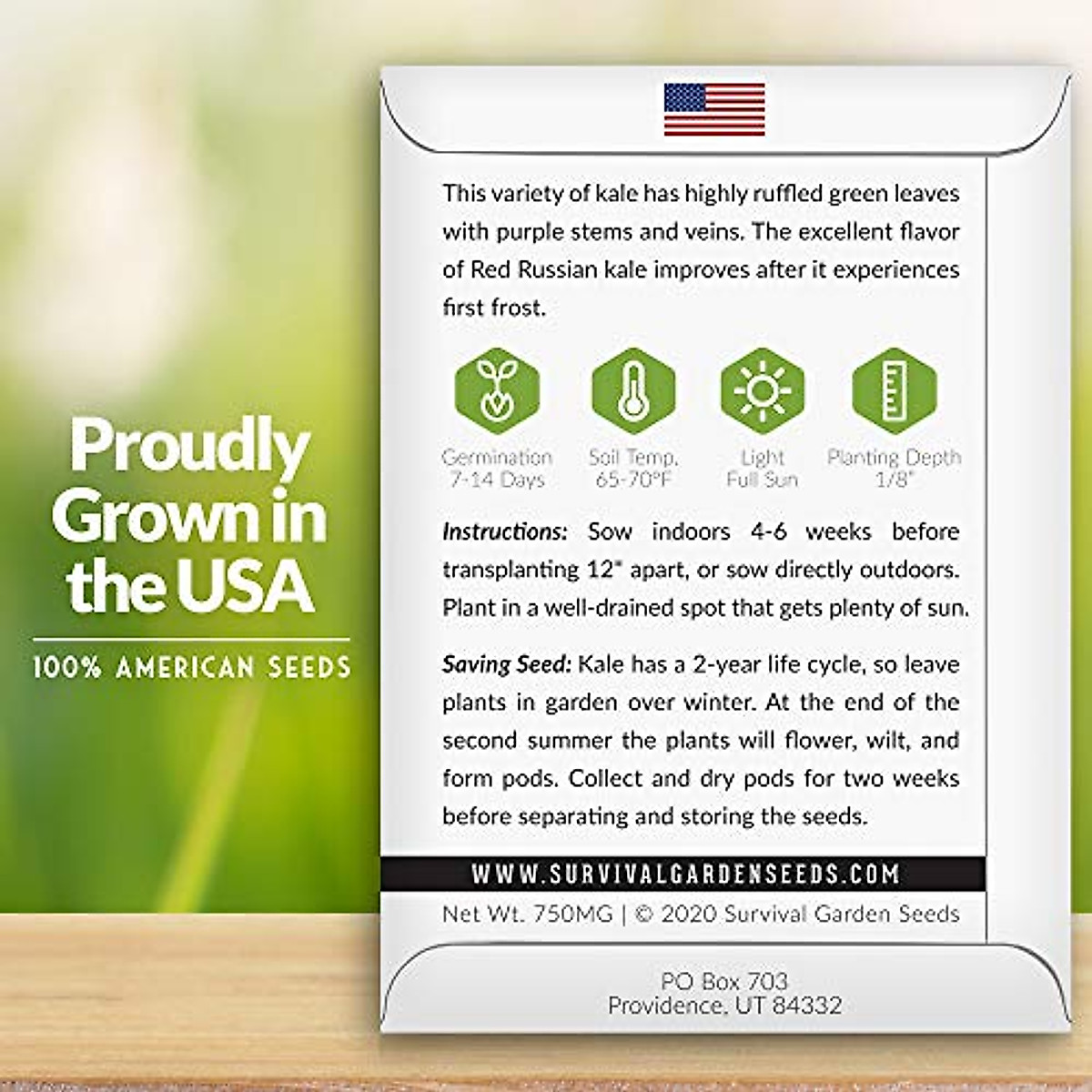 Survival Garden Seeds - Red Russian Kale Seed for Planting - Packet with Instructions to Plant and Grow Curly Ornamental and Edible Kale in Your Home Vegetable Garden - Non-GMO Heirloom Variety