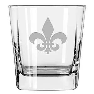 MIP Brand 12 oz Square Base Rocks Whiskey Double Old Fashioned Glass Fleur-de-lis