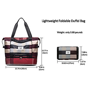 NWLR 2022 New Foldable Dry/Wet Separation Travel Duffel Bag with Shoe Compartment Large Capacity Folding Weekender Overnight Bag Lightweight Waterproof Gym Tote Bag (B-Red)