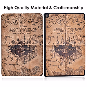 Case for Amazon Fire HD 10 Tablet 7th / 9th Generation 2017/2019 Release, PU Leather Folding Stand Cover Backshell with Auto Wake/Sleep, Marauder's Map Vintage