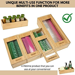 TEPUIY Ziplock Bag Storage Organizer - Multi Use Bamboo Storage Bag Organizer for Drawer - Food Storage Bag Holder Compatible with Ziplock, Ikea, Glad, Hefty (4 pieces set).