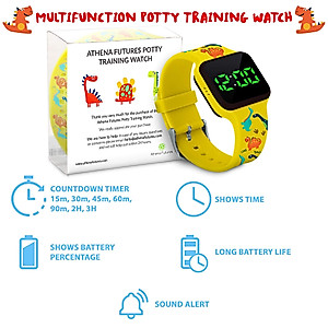 ATHENA FUTURES Potty Training Chart for Toddlers - Cars and Racer Design and Potty Training Count Down Timer Watch With Lights And Music - Dinosaur Yellow